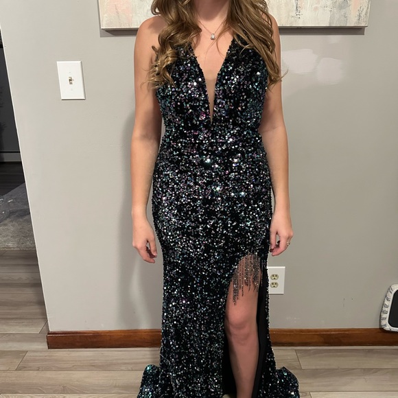Vienna Prom | Dresses | Black Sequin And Sheen Prom Dress | Poshmark